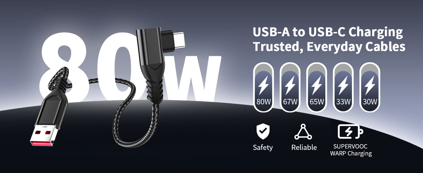 Amazon.com: Jelanry for OnePlus SUPERVOOC 80W USB A to C Cable Right Angle 2-Pcs 6FT, Type C ...