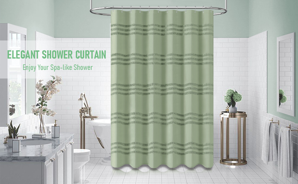 Amazon.com: Dynamene 78 Inch Long Shower Curtain, Textured Tufted Chenille Striped Tall Fabric ...