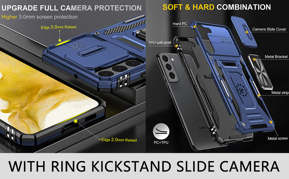 Amazon.com: KOBBRAN for Samung Galaxy S22 Plus Case S22+ Plus Case with Slide Camera Cover Ring ...