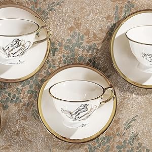 Amazon.com | fanquare British Porcelain Tea Coffee Set 22 Piece New Bone China Gold Tulip Tea ...