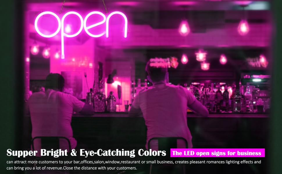 Open LED Neon Signs Light Business Hours Sign,Powered by USB Cord or AAA Batteries Shop Window ...