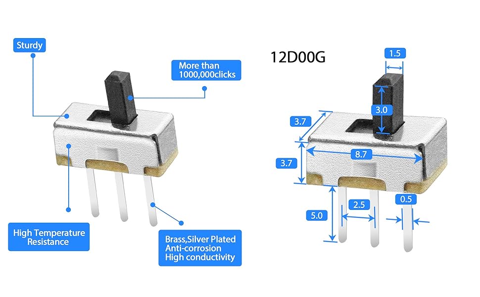 ON Off Switch, SPDT Micro Switch Mini Switches Small Slide Toggle 1p2t ...