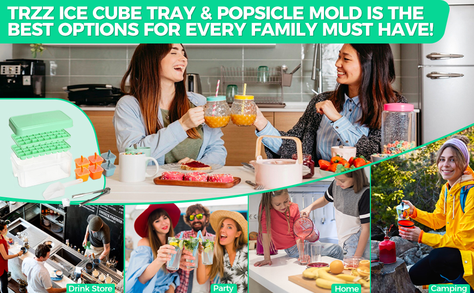 Amazon.com: TRZZ Ice Cube Tray with Lid and Bin, 64 pcs Freezer Covered Ice Storage, Ice Cube ...