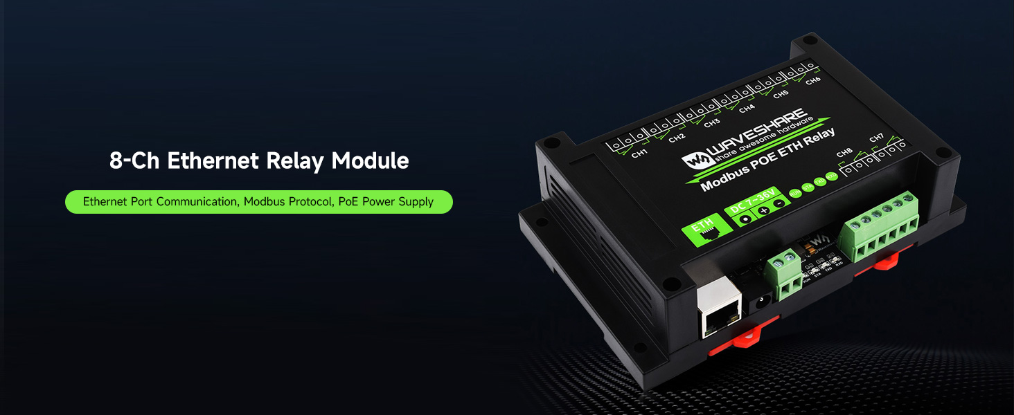 Amazon.com: Waveshare 8-Ch Ethernet Relay Module, Modbus RTU/Modbus TCP Protocol, PoE Port ...