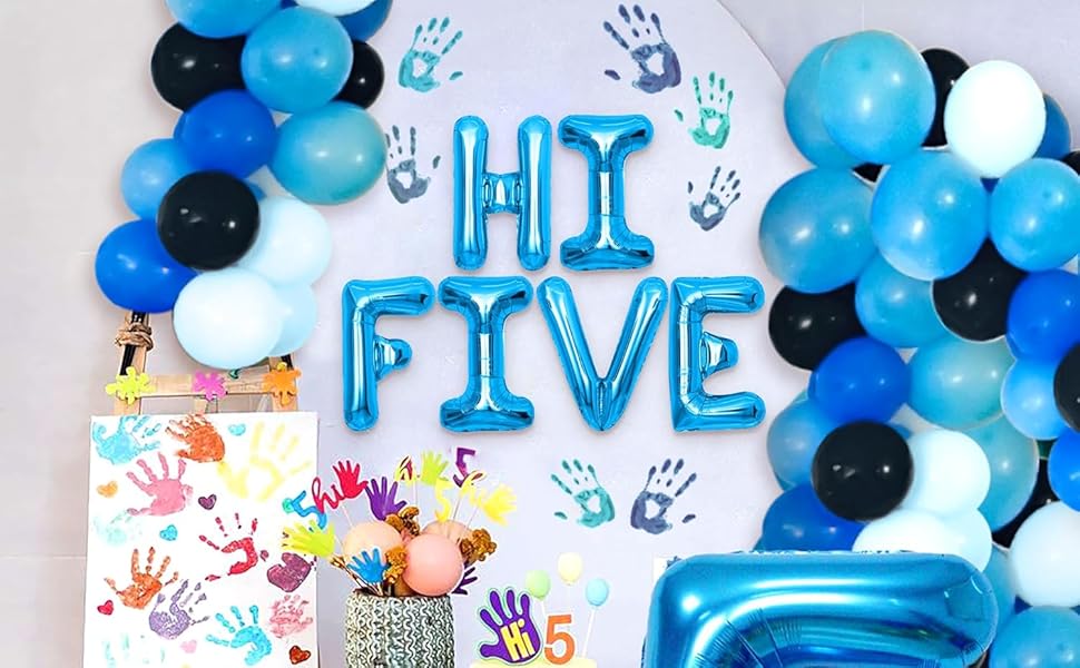 Amazon.com: JeVenis Blue Hi Five Birthday Party Decorations 5th Birthday Party Decorations Boys ...