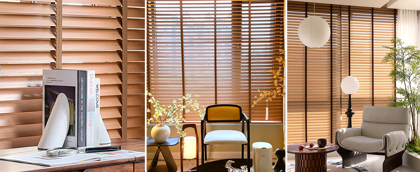 Amazon.com: HIAPES Cordless Faux Wood Blinds, 2" Slats Light Filtering Mini Blinds, Horizontal ...