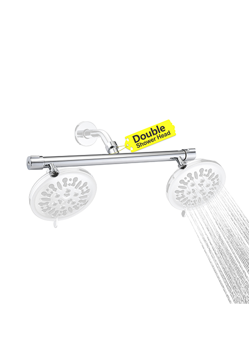 Double Shower Head with Built-in 2 Shut Off Valve Shower Splitter, High Pressure 8 Setting Dual ...