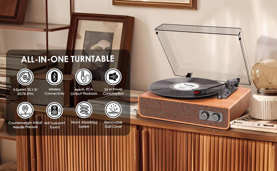 Amazon.com: DANFI Record Player Turntable with Upgraded Speakers ...