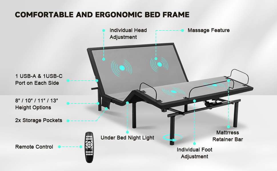Amazon.com: ASONLY Split King Adjustable Bed Frame with 4 height-adjustable legs,Silent ...