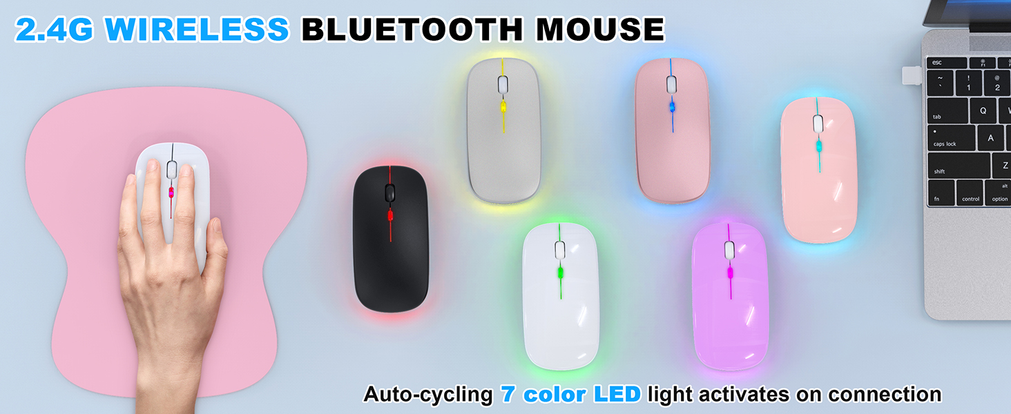 Amazon.com: LED Bluetooth Wireless Mouse for MacBook Air Mac Pro Laptop iPad –Rechargeable ...