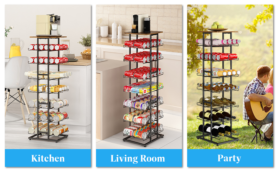 Amazon.com: GILLAS 3 5 6 7 8 Tier Water Bottle Storage with Wooden Tabletop,Metal Beverage Can ...