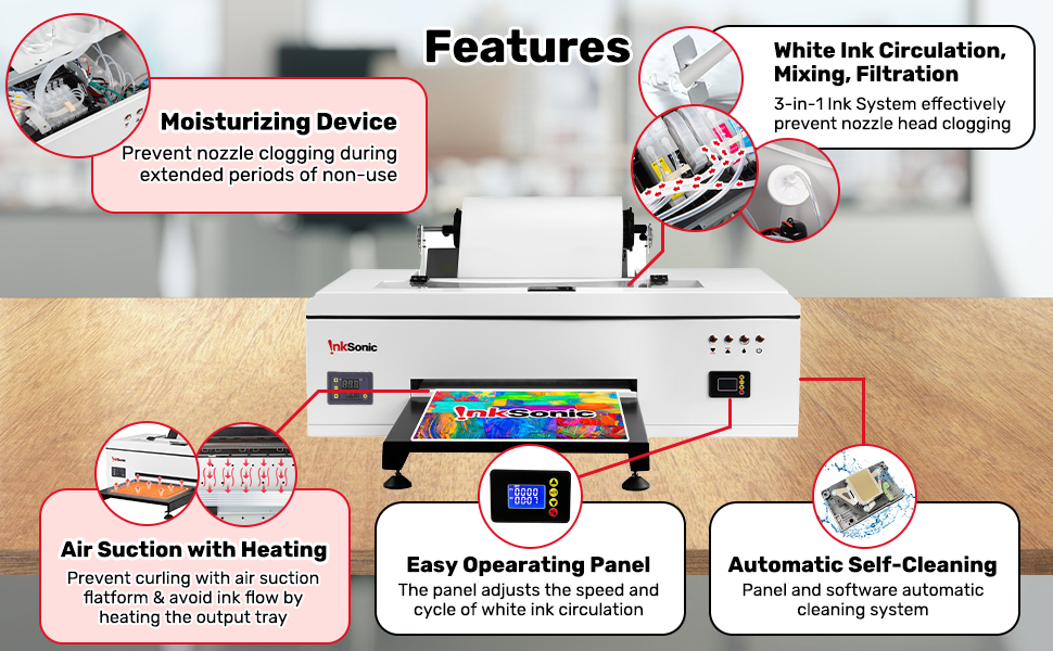 Amazon.com : INKSONIC L1800 A3 DTF Printer, T-Shirt Printing Machine, with White Ink Circulation ...