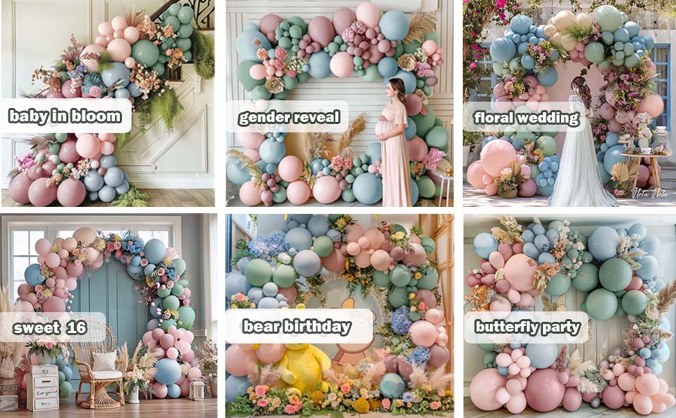 Amazon.com: Pink Blue Green Balloon Arch Double Stuffed Dusty Light Green Baby Blue Blush Mauve ...