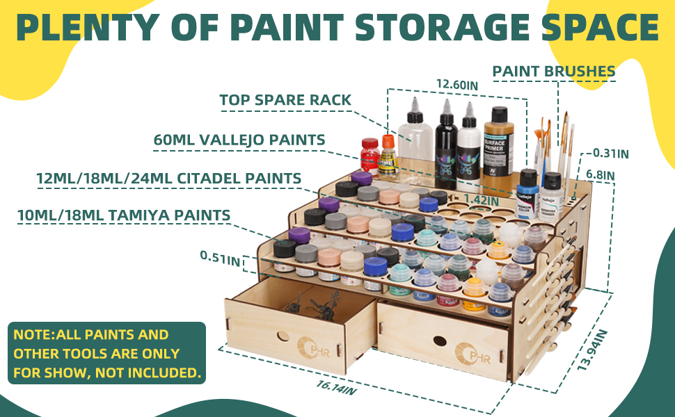 Amazon.com: OPHIR Wooden Paint Organizer, Miniature Painting Storage Rack for 60 Acrylic Paint ...