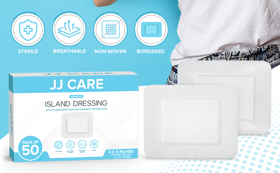 Amazon.com: JJ CARE Adhesive Island Dressing [Pack of 50], 4x5 Sterile Bordered Gauze ...