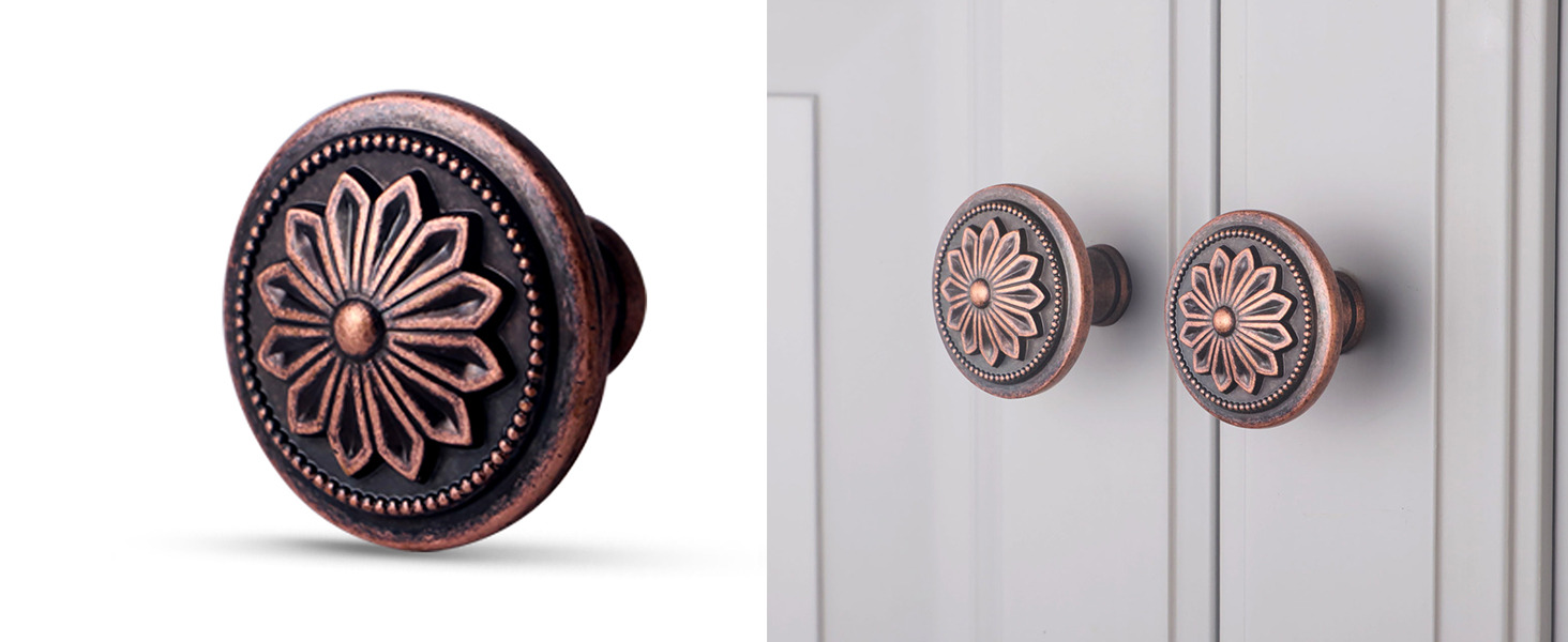 Xlroaafs 4 Pack Antique Copper Cabinet Knobs Vintage Drawer Knobs,1.4" Round Copper Kitchen ...