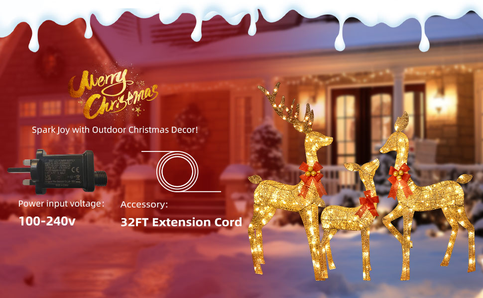 HOYECHI Lighted Christmas Decoration Deer 3 Piece, Light up Christmas Decor Reindeer Family Set ...