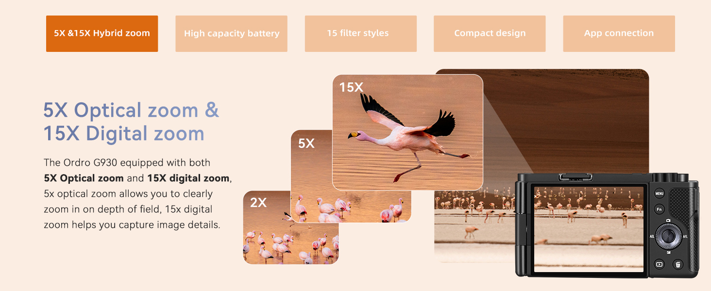 Amazon.com: Ordro G930 5K 數位相機,適用於內容創作者影音部落客和攝影,附 5 倍光學變焦、自動對焦和廣角(黑色組合) : 電子