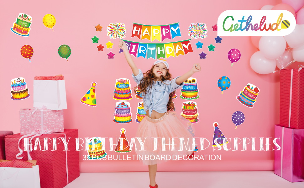 Amazon.com: 39 PCS Happy Birthday Bulletin Board Set, Colorful Birthday ...