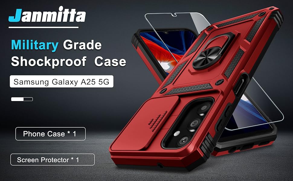 Amazon.com: Janmitta for Samsung Galaxy A25 5G Case Built in Slide Camera Lens Cover+Screen ...