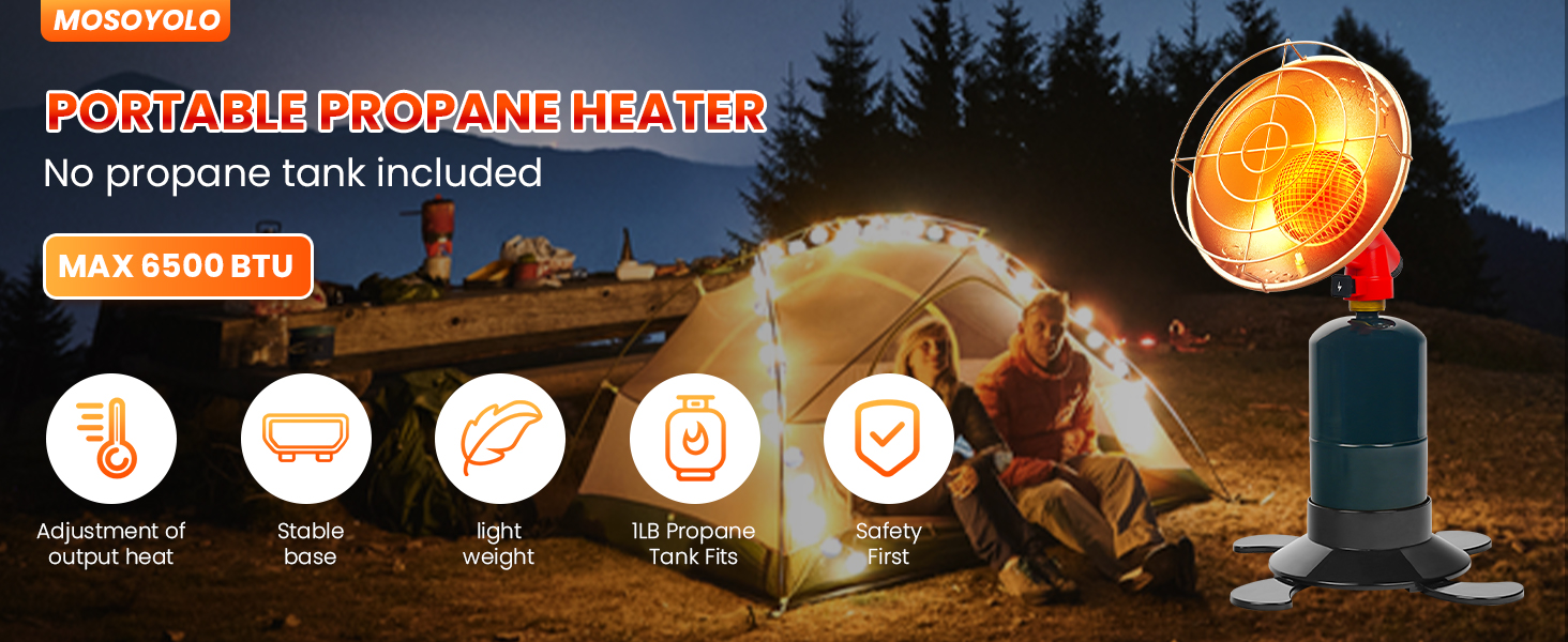Mosoyolo Propane Heater Camping 6500 BTU Small Portable Propane Heater with Electric Igniter ...