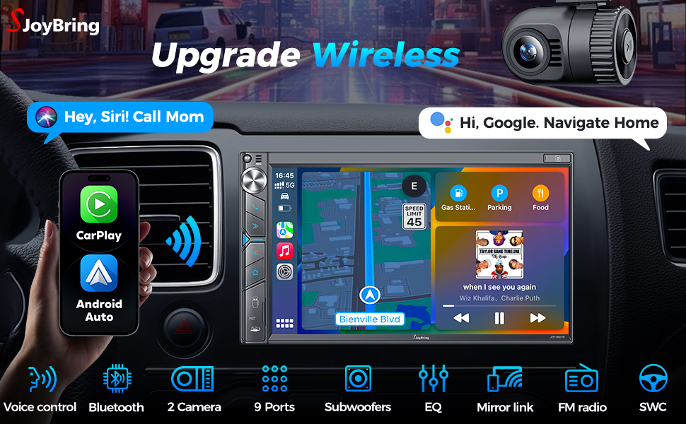 Amazon.com: SJoyBring Upgrade Wireless Double Din Car Stereo with Apple Carplay, Android Auto ...