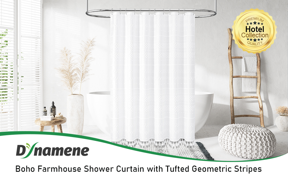 Amazon.com: Dynamene Extra Long Shower Curtains, 84 Inches Long Boho Tufted Striped Fabric ...