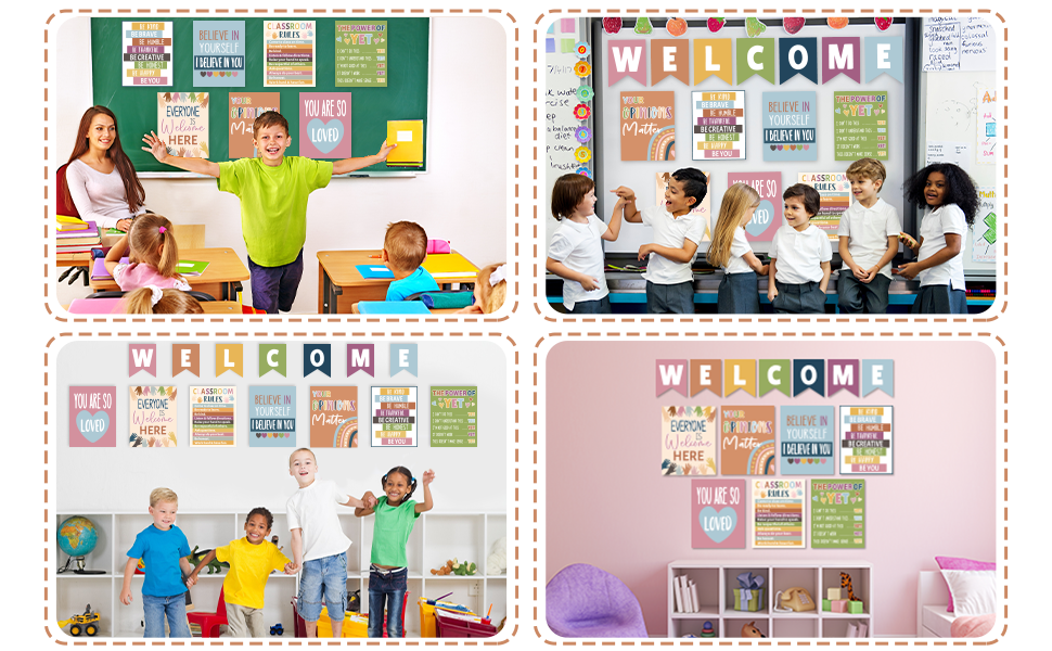 Amazon.com: 14 PCS Boho Rainbow Classroom Welcome Posters Motivational ...