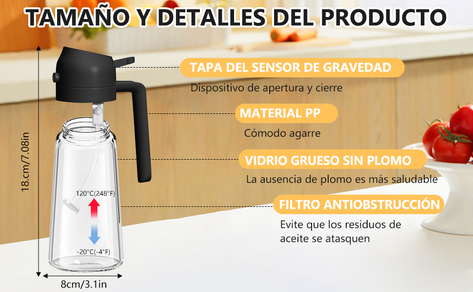 Botella Dispensadora de Aceite para la Cocina 2pcs,16oz/470ml Dispensador y Pulverizador de ...