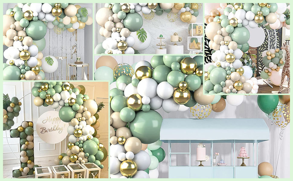Amazon.com: Sage Green and White Balloon Garland Kit,Sage Green Gold White Balloon Arch with ...