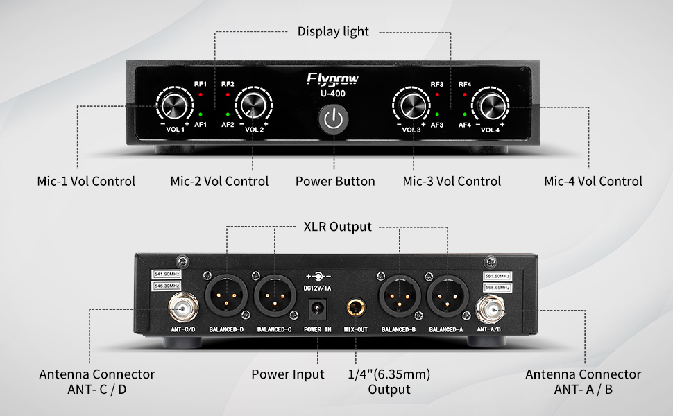 Amazon.com: Flygrow Pro Wireless Microphone System, 4 Channel UHF Wireless Mic, Fixed Frequency ...