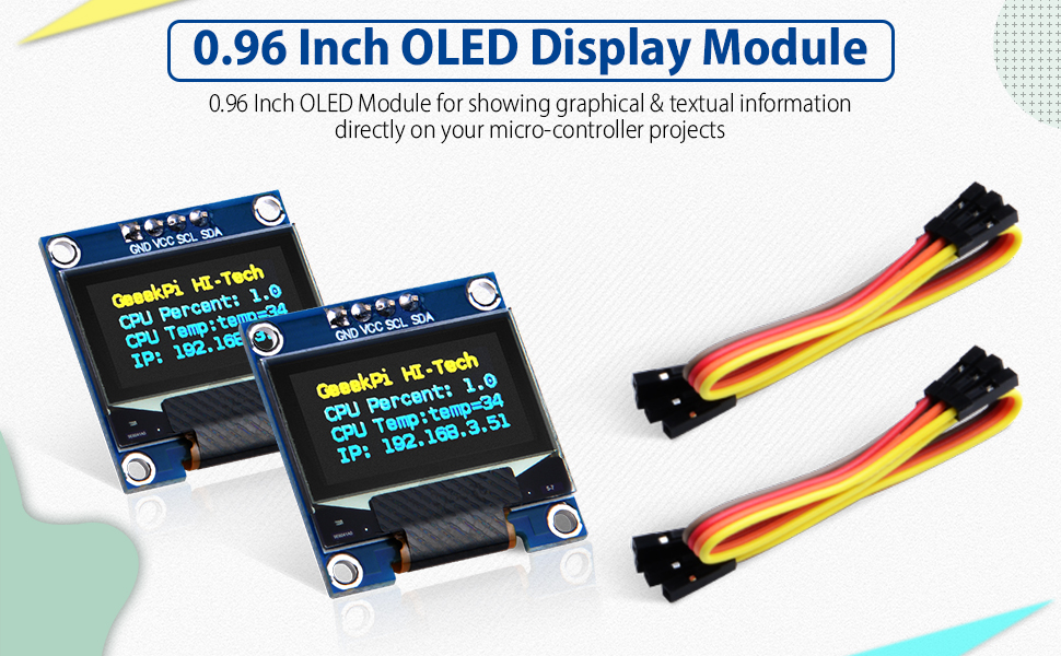 Amazon.com: GeeekPi 2Pcs OLED Display Module I2C IIC 128X64 Pixel 0.96 ...
