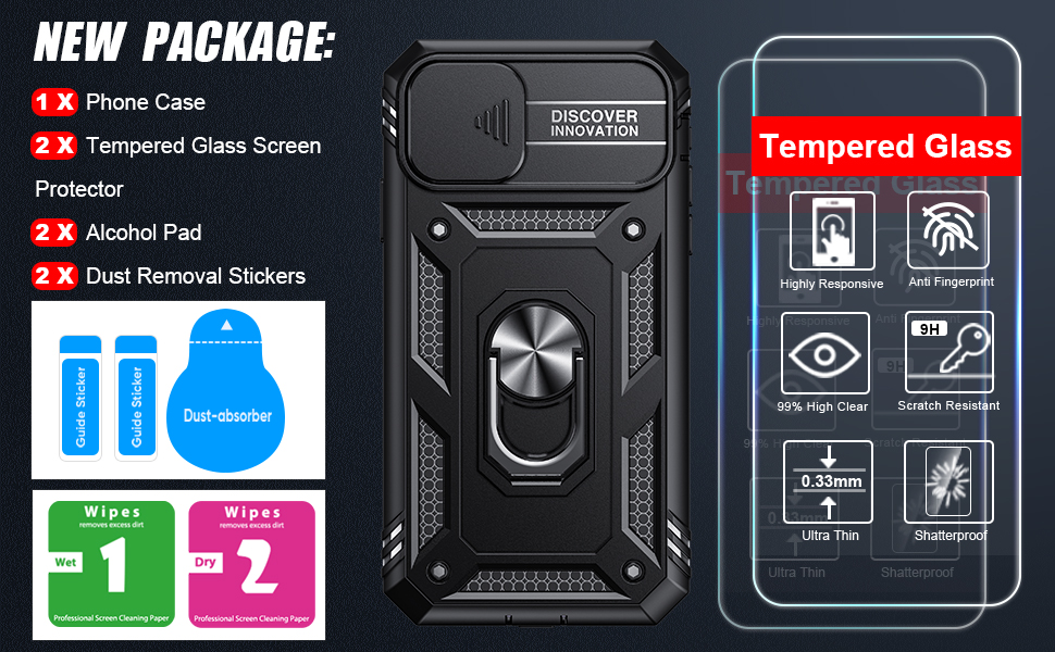 LeYi for iPhone 11 Case and 2 Tempered Glass Screen Protector with Slide Camera Cover,Ring ...