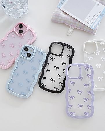 Amazon.com: QLTYPRI Bow Case for iPhone 13/iPhone 14, Clear Cute Ribbon Bow Phone Case Curly ...