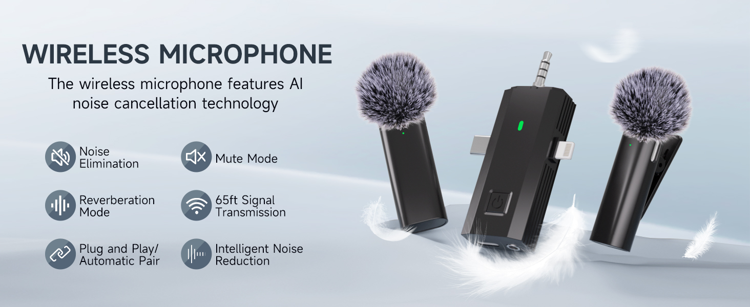 3 in 1 Wireless Lavalier Microphone for iPhone Android Camera，2.4G Ultra-Low Delay Cordless ...