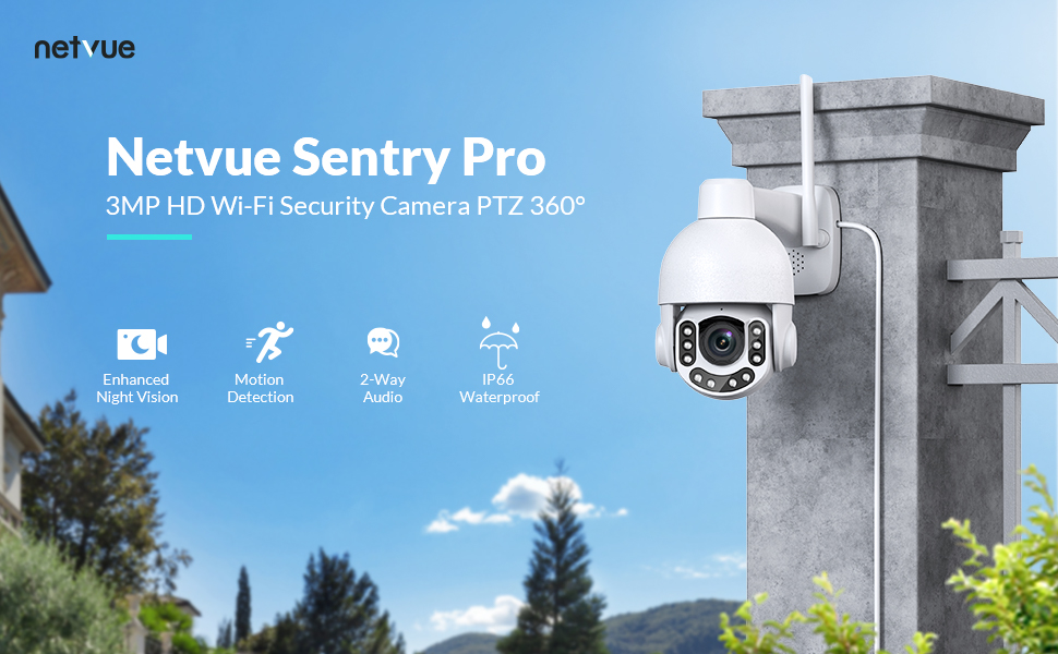 2K Security Camera Outdoor, Netvue WiFi Camera, Pan/Tilt/8X Digital ...