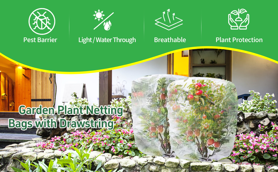 4Pack Fruit Tree Netting Bird Protection with Zipper & Drawstring – 2.5x3.5ft Garden Netting ...