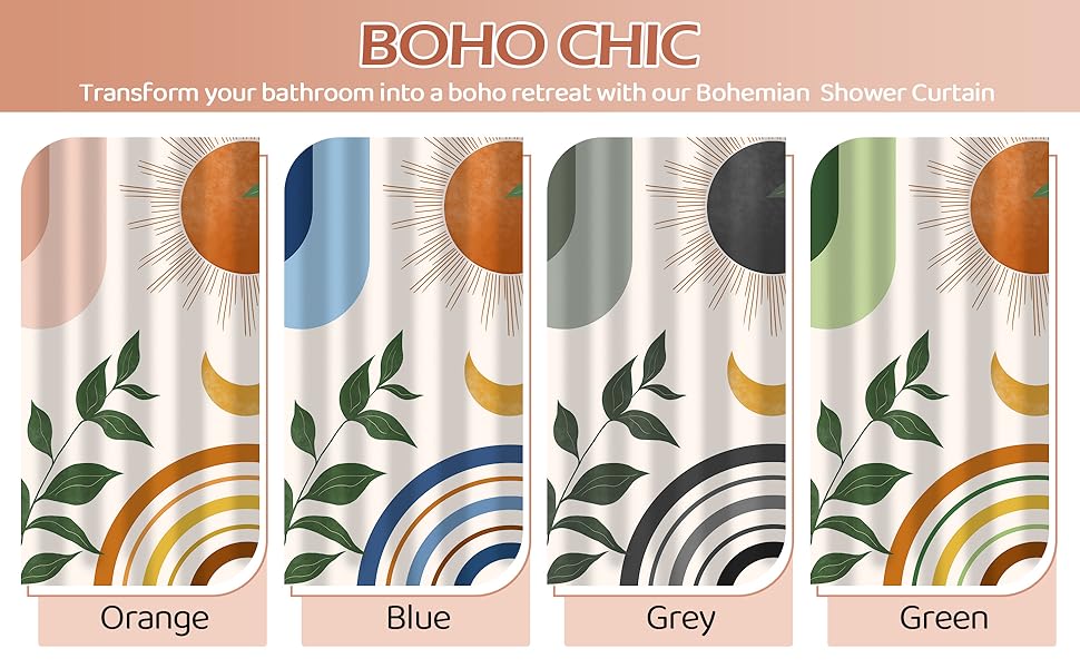 Amazon.com: Ghroiep Mid Century Abstract Boho Orange Aesthetic Shower Curtain Set, Spring Summer ...