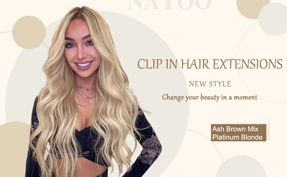 Amazon.com : NAYOO Clip in Hair Extensions for Women 20 Inch Long Wavy Curly Ash Brown Mix ...