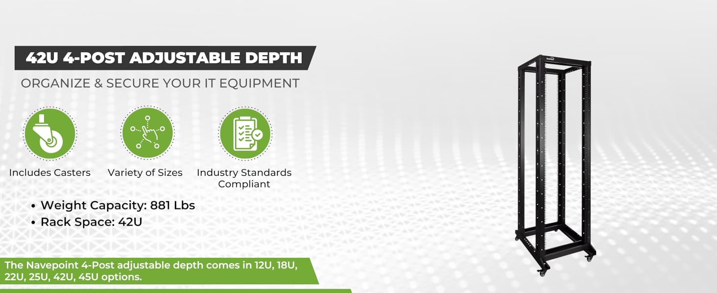 Amazon.com: NavePoint 42U 4 Post Server Rack – Open Frame Rack for 19 Inch Equipment, Adjustable ...