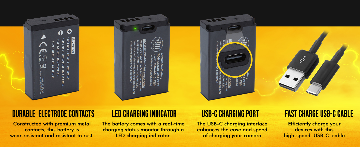 Amazon.com: BM Premium LP-E12 Battery with Built-in USB-C Charging Port for Canon EOS-M, EOS M2 ...