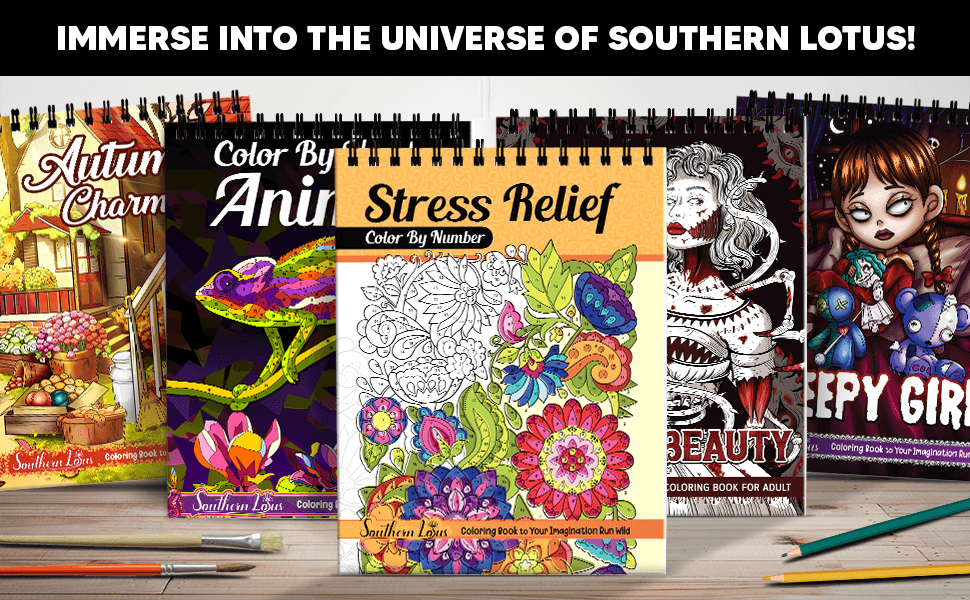 Amazon.com: SOUTHERN LOTUS Color by Number Stress Relief Spiral Bound Coloring Book With ...