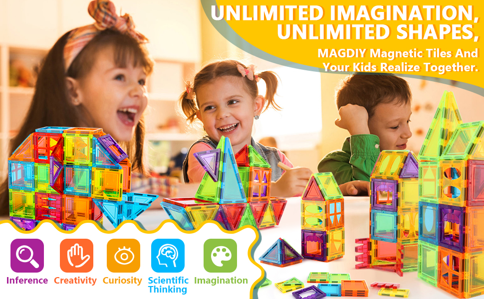 Amazon.com: MAGDIY Magnetic Tiles Kids Magnetic Blocks Building Sets 3D Magnet Tile Building ...