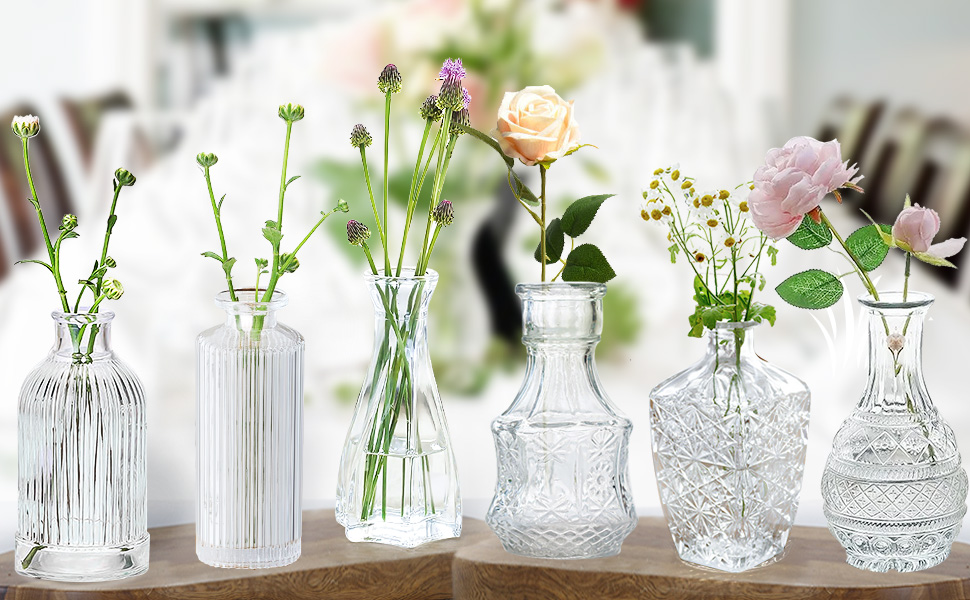 Amazon.de: Vase für Blumen, Set mit 12 Vintage-Glasvasen, kleine Knospenvase, ideal für ...