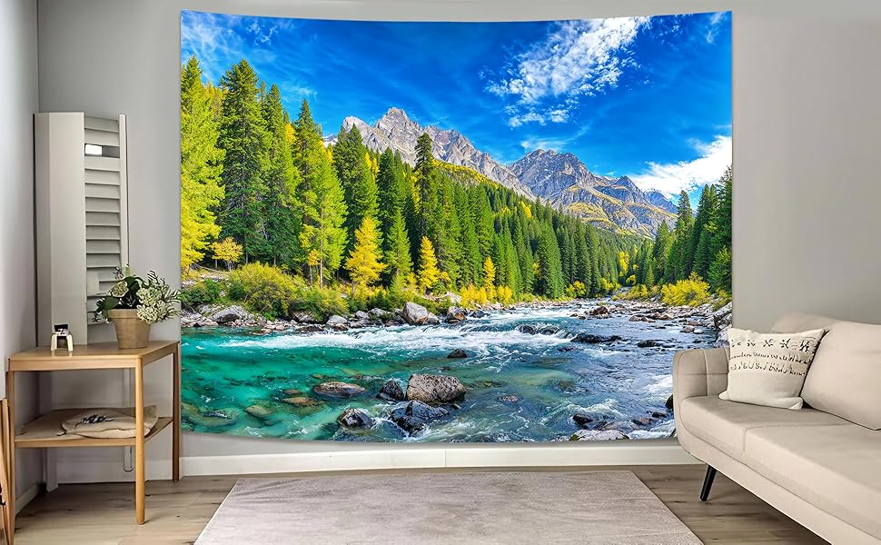 Amazon.com: Accnicc Nature Forest Mountain Tapestry Green Pine Tree ...