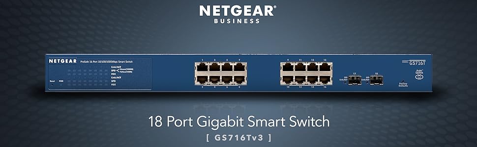 Netgear GS716T Switch 16 Port Gigabit Ethernet LAN Switch Smart: Amazon ...
