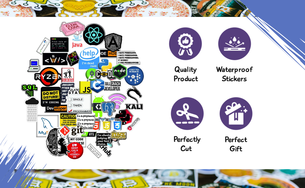 Yuckquee Vinyl Coding Programming Laptop Self-Adhesive Stickers For ...