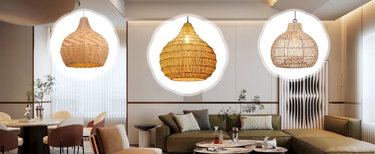 Arturesthome Rattan Pendant Light Fixture, Wicker Chandelier Boho ...