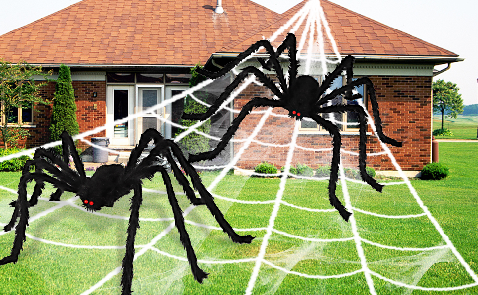 Amazon.com: Boogem Halloween Giant Spider Decorations Outdoor: 2 Pack 5 Ft. Large Spiders ...