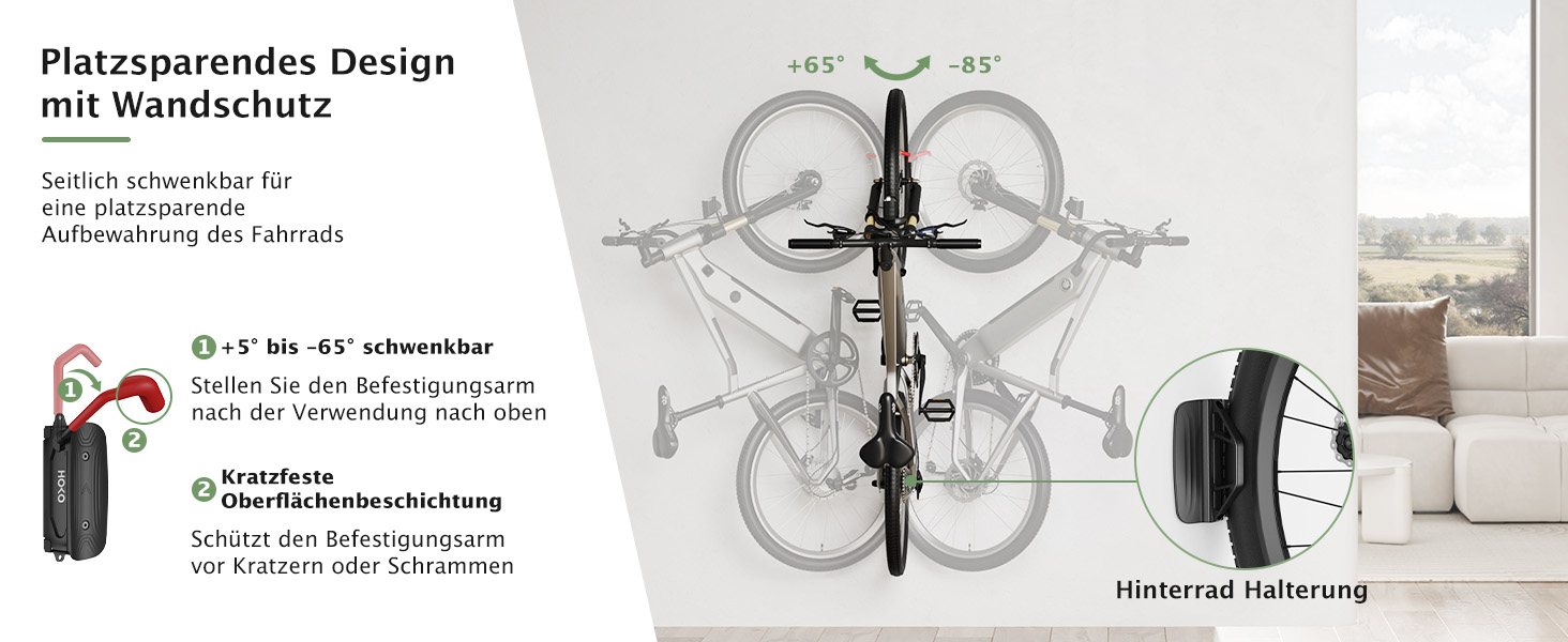 HOKO-VELO 30 4er set Fahrradhalterung Wandmontage mit Hinterrad Halterung – Seitlich schwenkbar ...